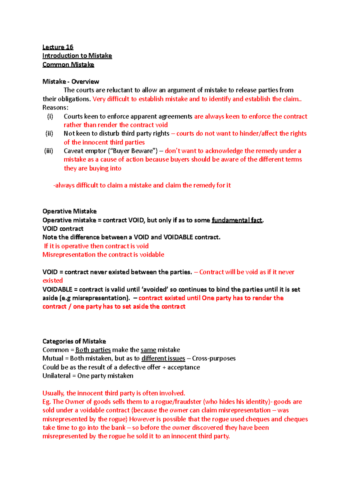 Lecture 16 CL - Lecture 16 Introduction to Mistake Common Mistake ...