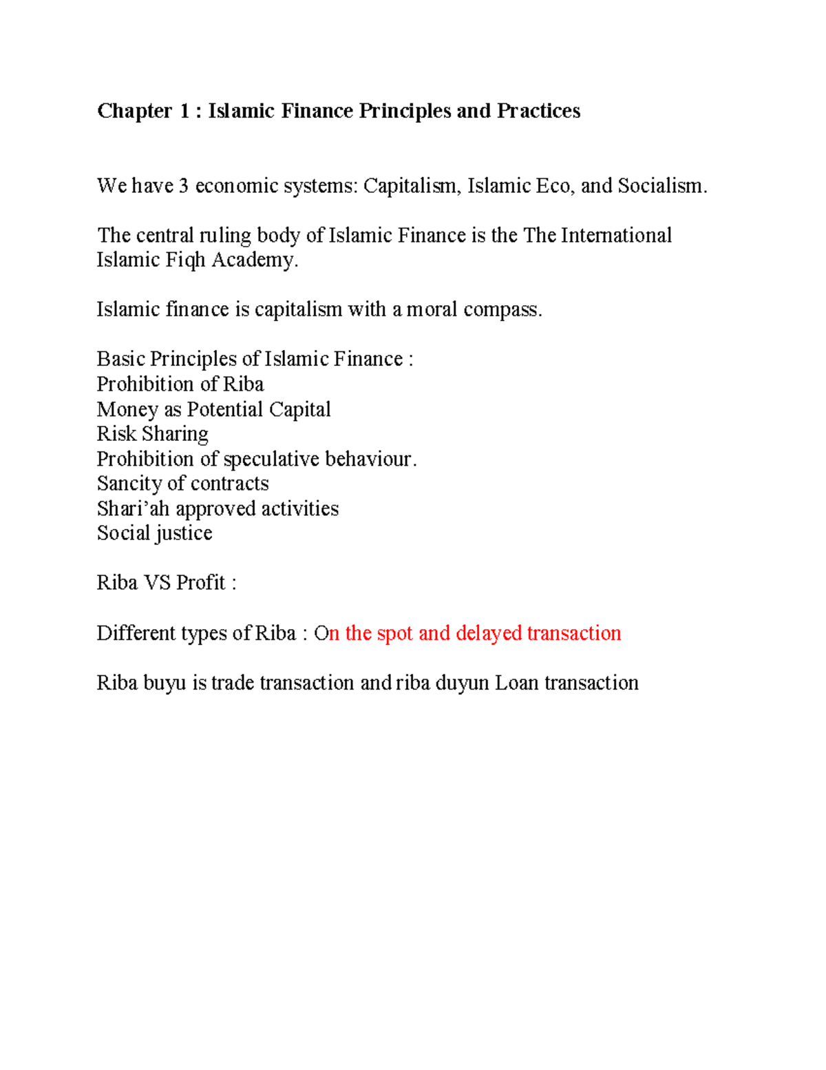 Riba - Chapter 1 : Islamic Finance Principles and Practices We have 3 ...