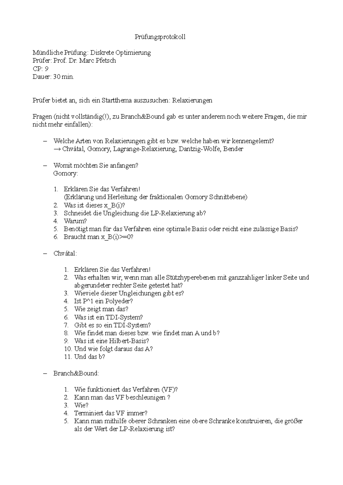 Prüfungsprotokoll - Prüfungsprotokoll Mündliche Prüfung: Diskrete ...