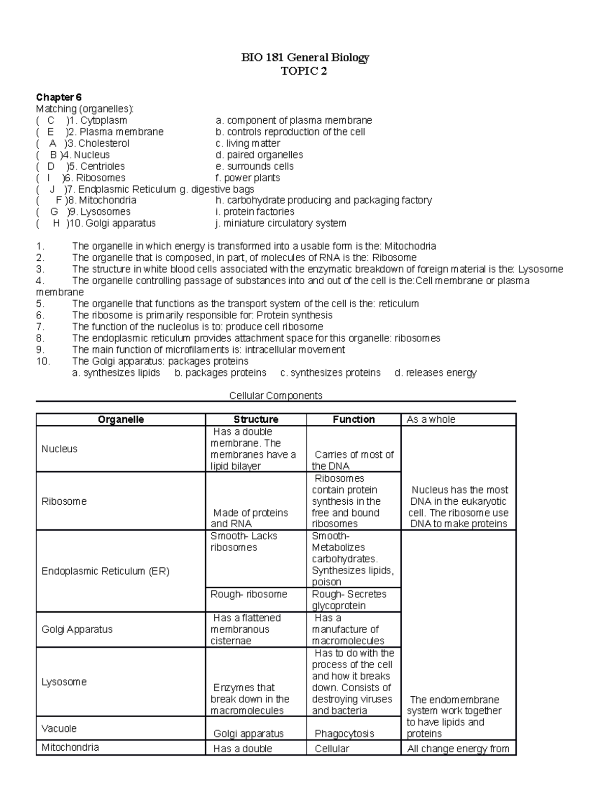 HW- CH 6 worksheet 2 copy - BIO 181 General Biology TOPIC 2 Chapter 6 ...