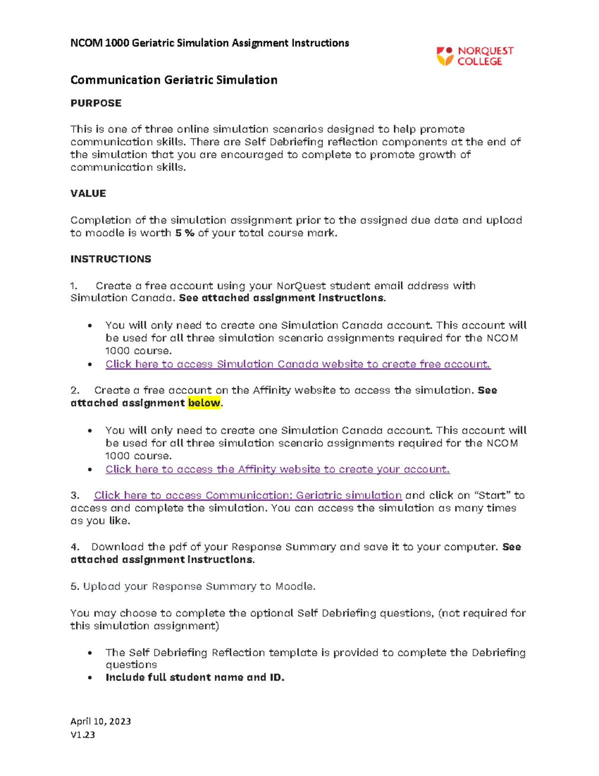 Communication Geriatric Simulation Student Instructions V1.23 - NCOM 1000 Geriatric Simulation ...