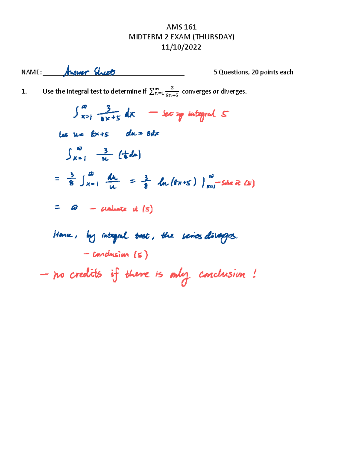 AMS161 Midterm 2 V2 Ans - AMS 161 MIDTERM 2 EXAM (THURSDAY) 11/10/ NAME ...