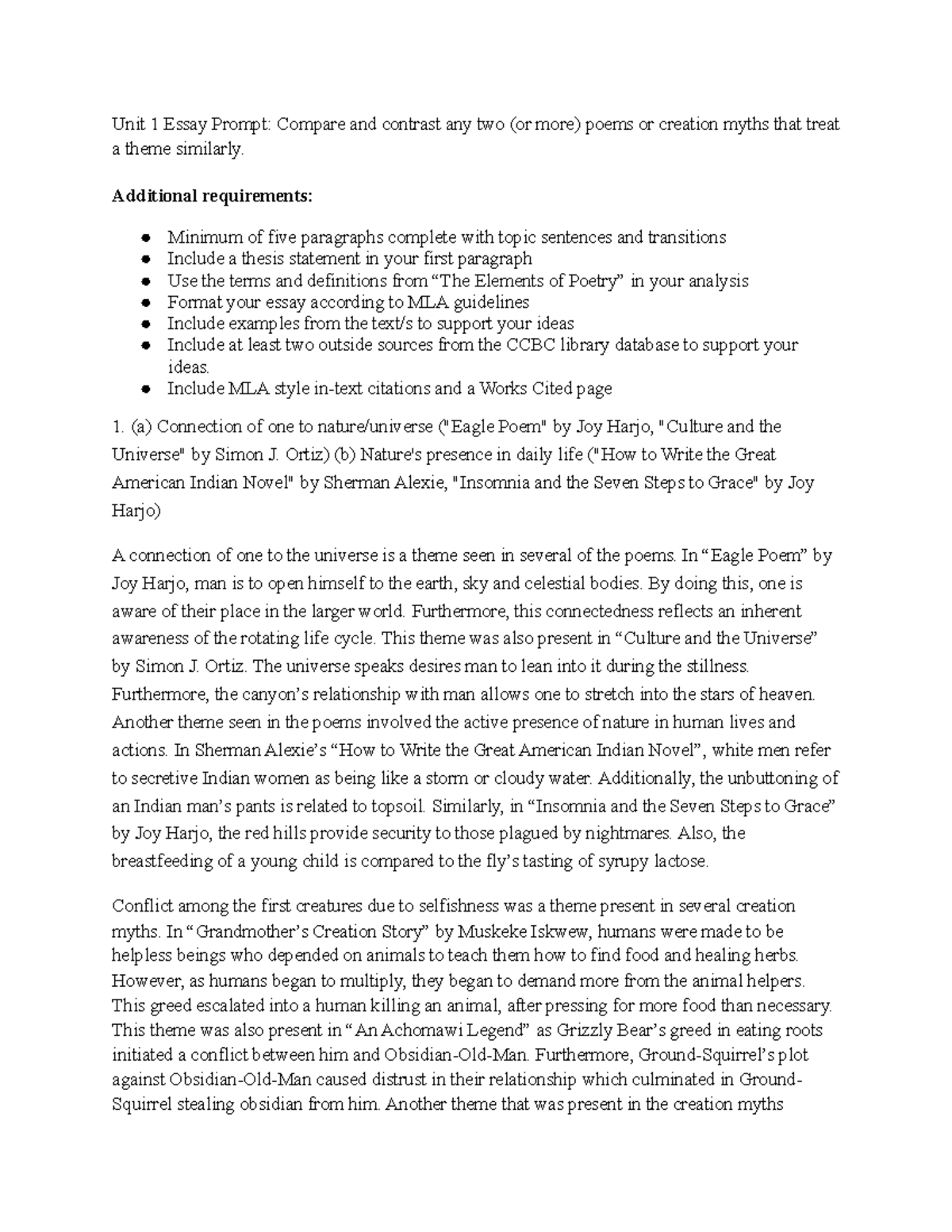 Discussion Post #3 Unit 1 Essay Prompt Notes - Unit 1 Essay Prompt ...