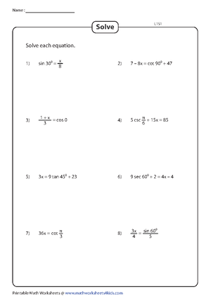 Trig equation worksheet - Pre-Calculus/Trig 3 Name ...