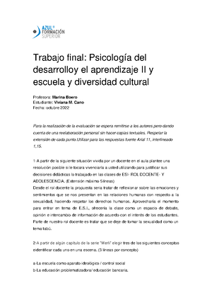 Psicología del desarrollo y del aprendizaje II Final - Azul Formación Superior – UCES Psicología ...