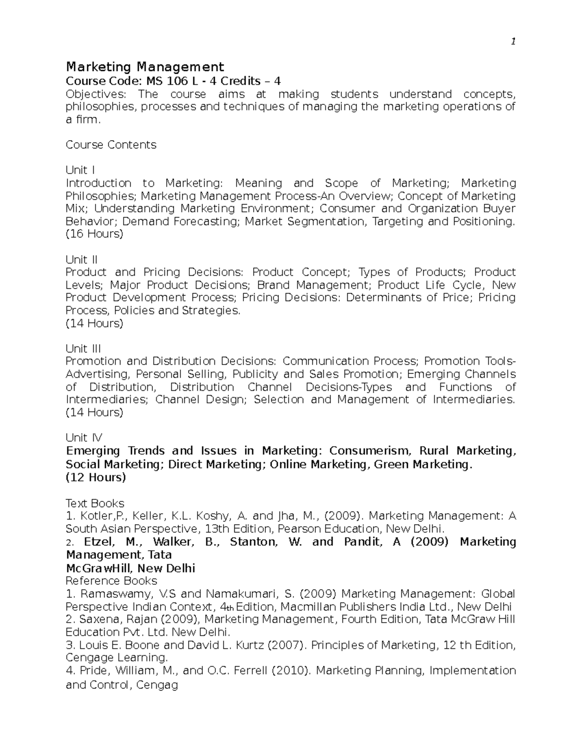 Marketing Management Notes MBA - 1 Marketing Management Course Code: MS ...