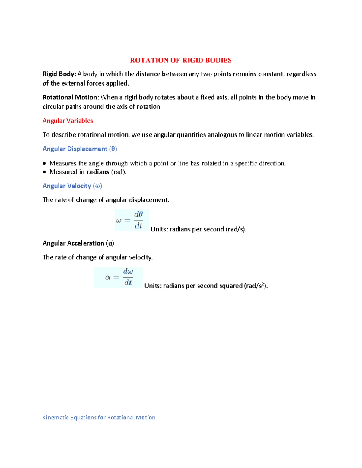 Rotation OF Rigid Bodies - ROTATION OF RIGID BODIES Rigid Body: A body ...