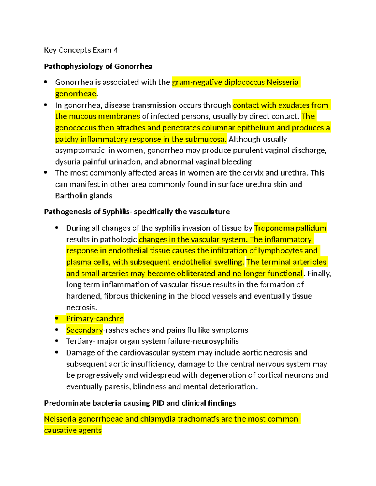 Key Concepts for Exam 4 3280 1 - Key Concepts Exam 4 Pathophysiology of ...