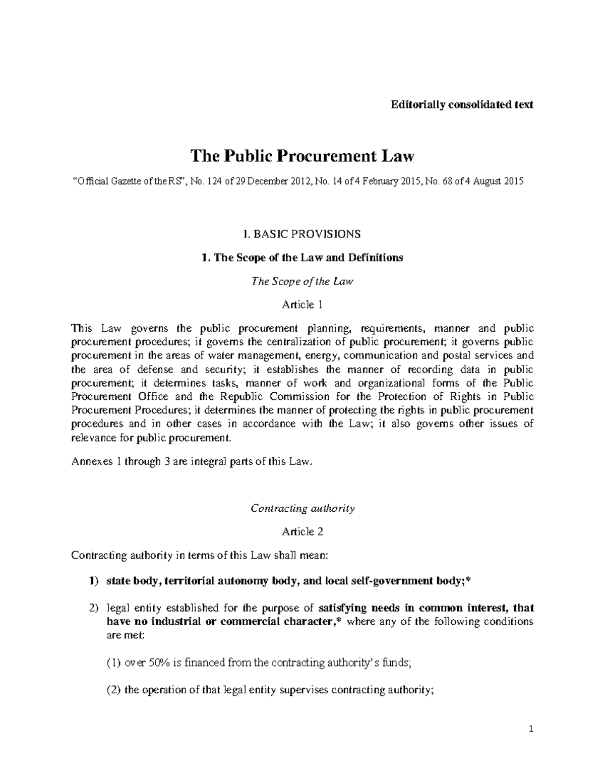 Procurement Law No. 124-2012 , 14-2015 and 68-2015 on Public ...