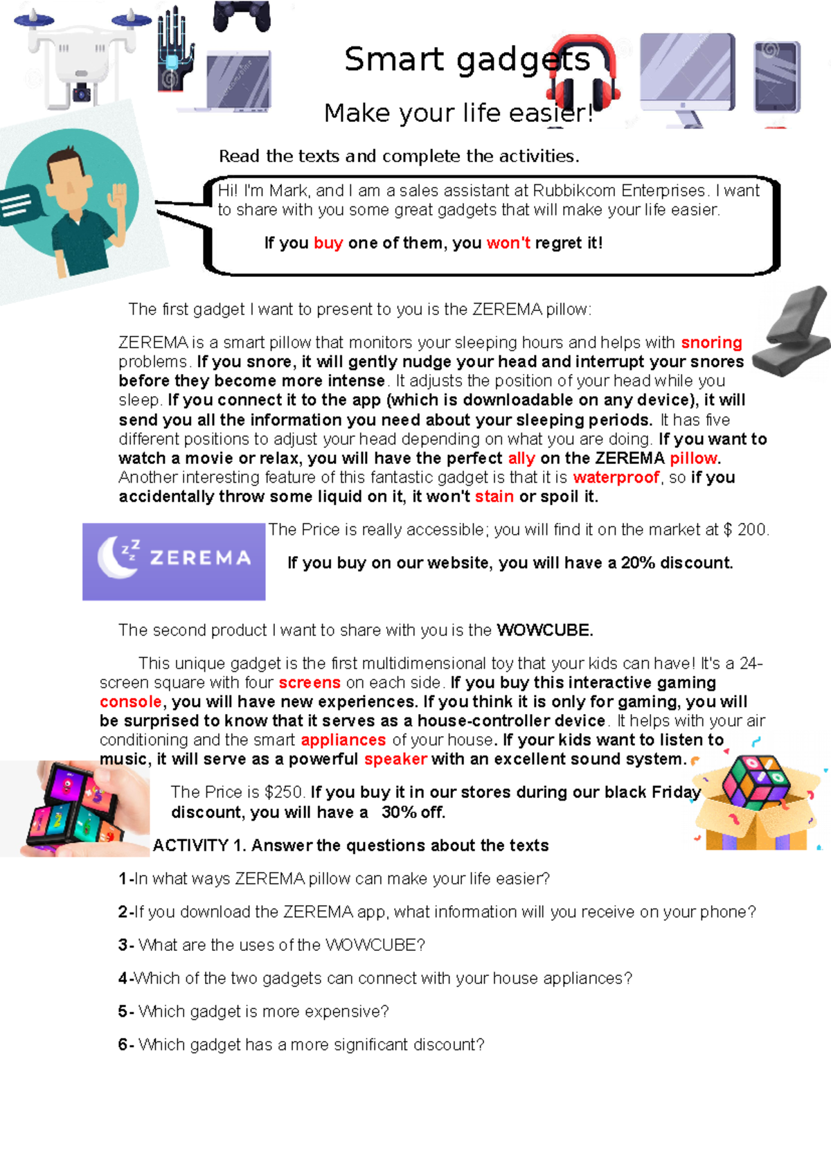 Smart gadgets worksheet - Smart gadgets Make your life easier! Read the ...