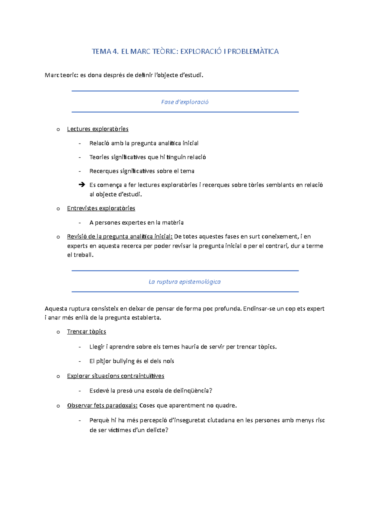 TEMA 4 - Apunts - TEMA 4. EL MARC TEÒRIC: EXPLORACIÓ I PROBLEMÀTICA ...