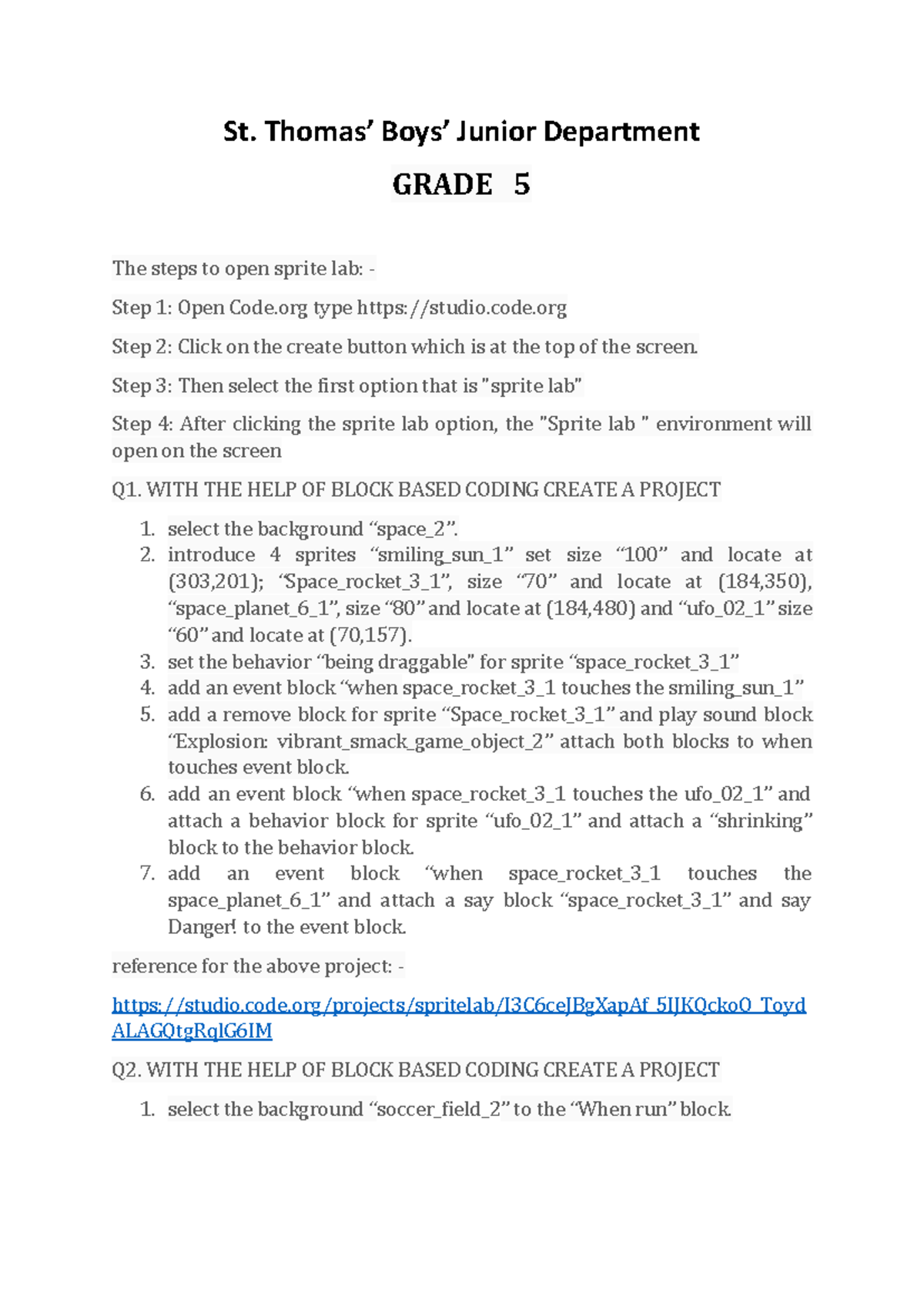 Grade 5 coding - Mathematics: Applications - St. Thomas’ Boys’ Junior ...