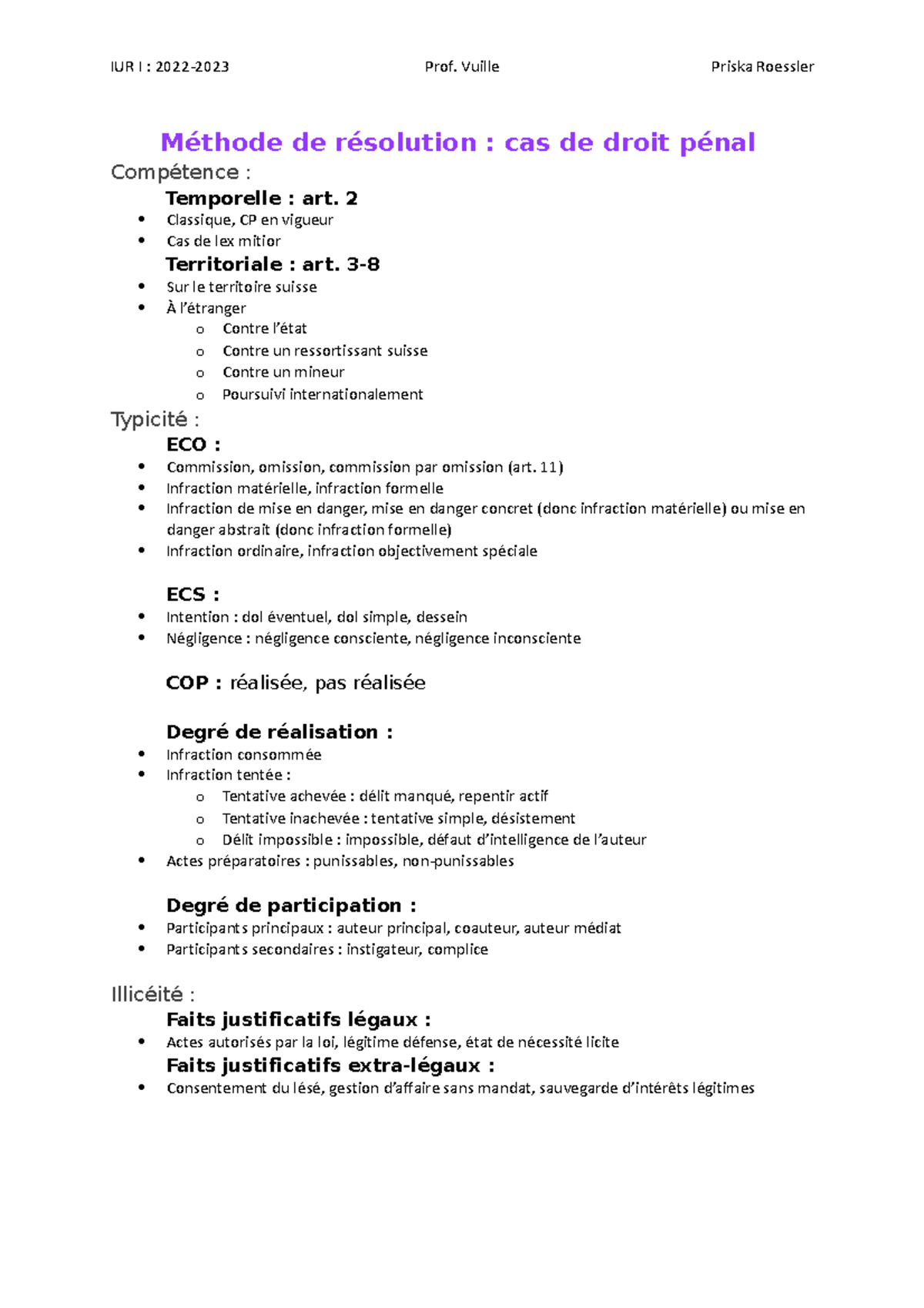 Méthode de résolution - cas de DP - IUR I : 2022-2023 Prof. Vuille ...