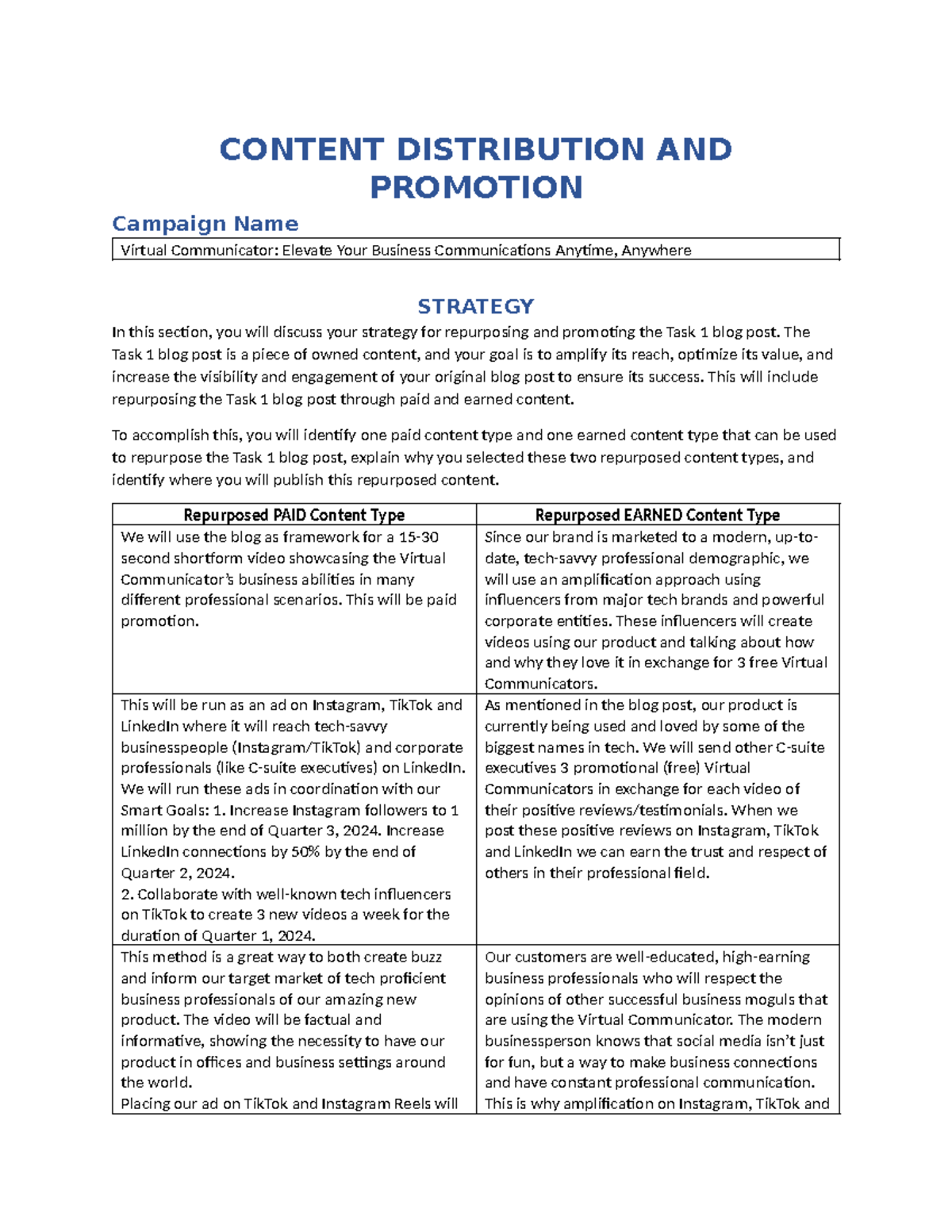 Content Distribution and Promotion Task - CONTENT DISTRIBUTION AND ...