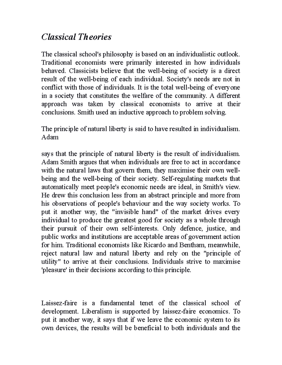 Classical theories - Classical Theories The classical school's ...