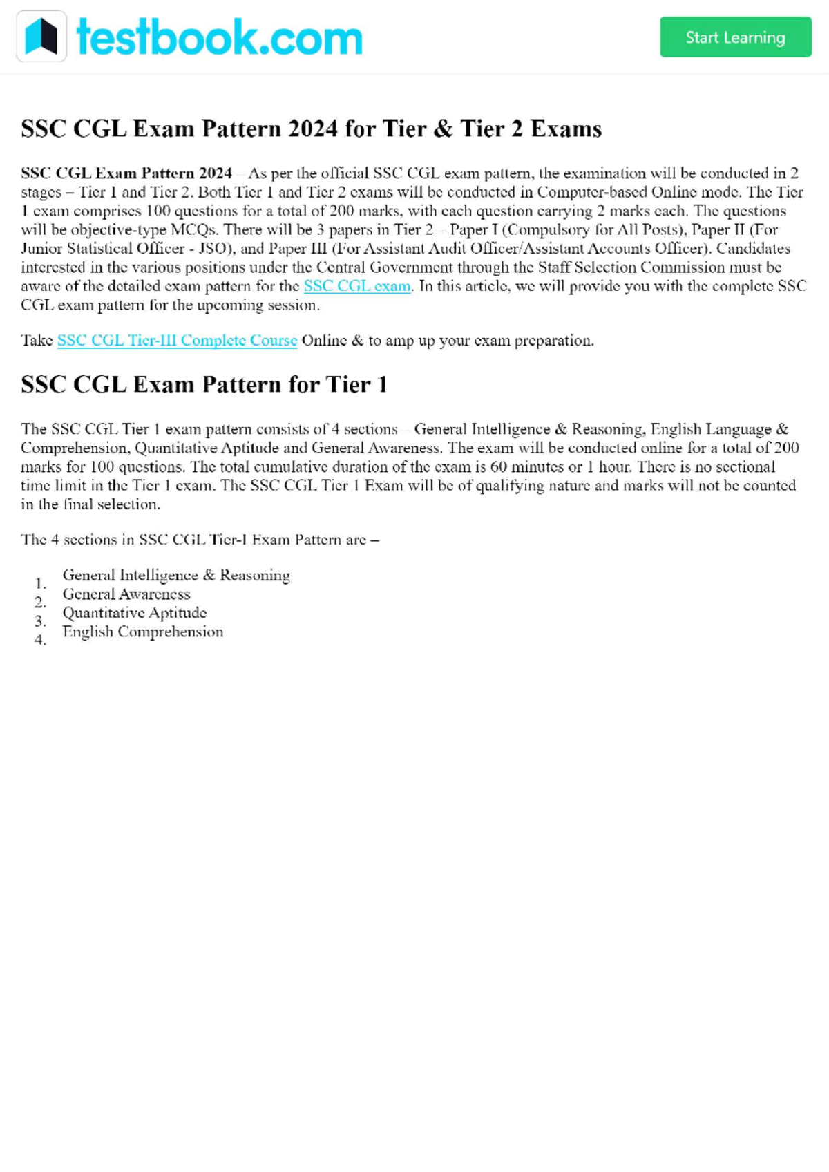 SSC CGL Exam Pattern 2024 for Tier & Tier 2 Exams - testbook Start ...
