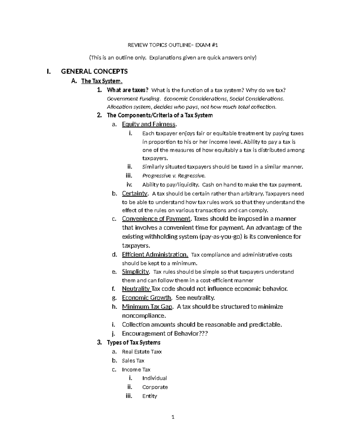 Review Topics Outline - REVIEW TOPICS OUTLINE– EXAM (This is an outline ...
