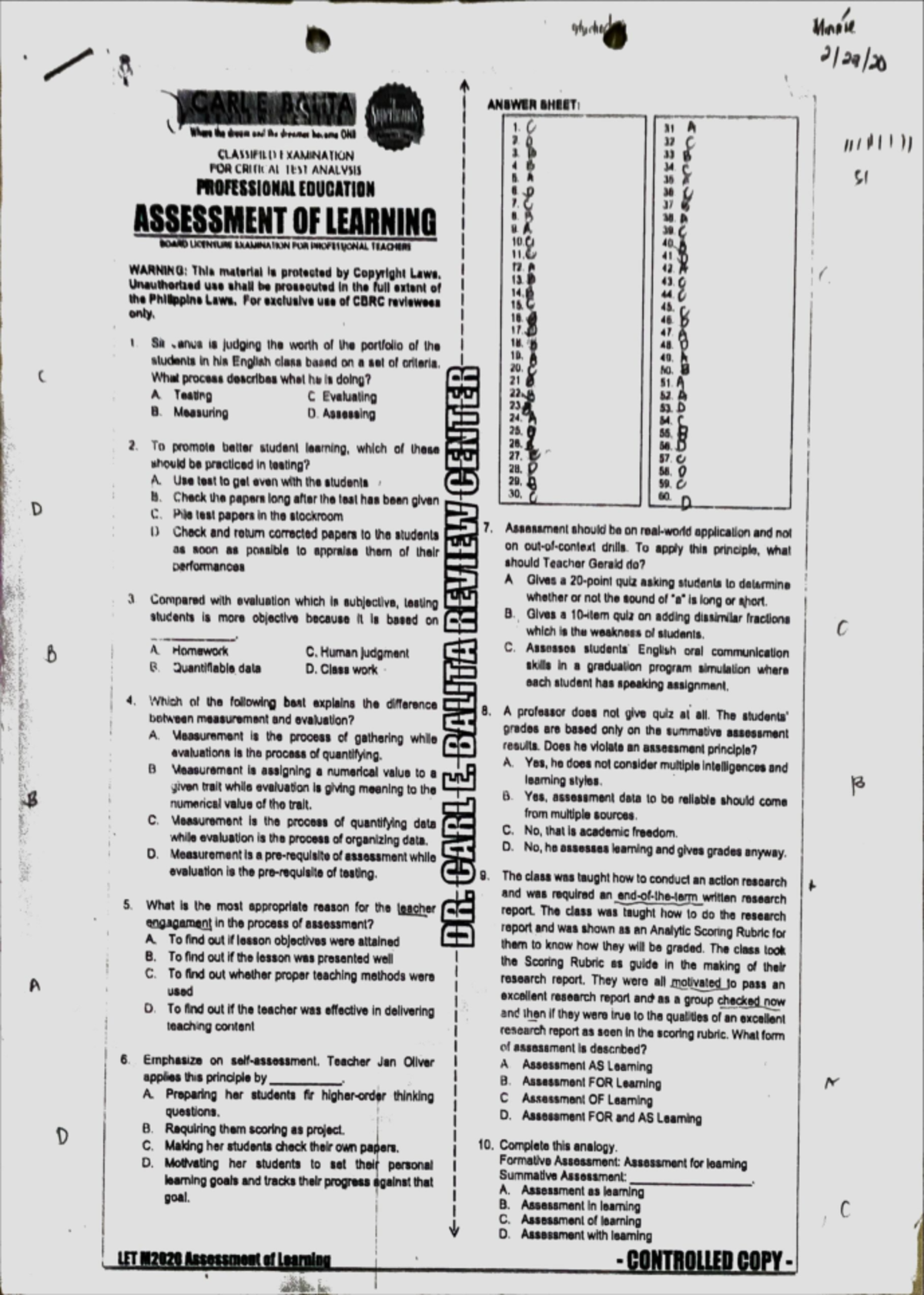 1 Prof Ed - Assessment of Learning - Professional Growth and ...