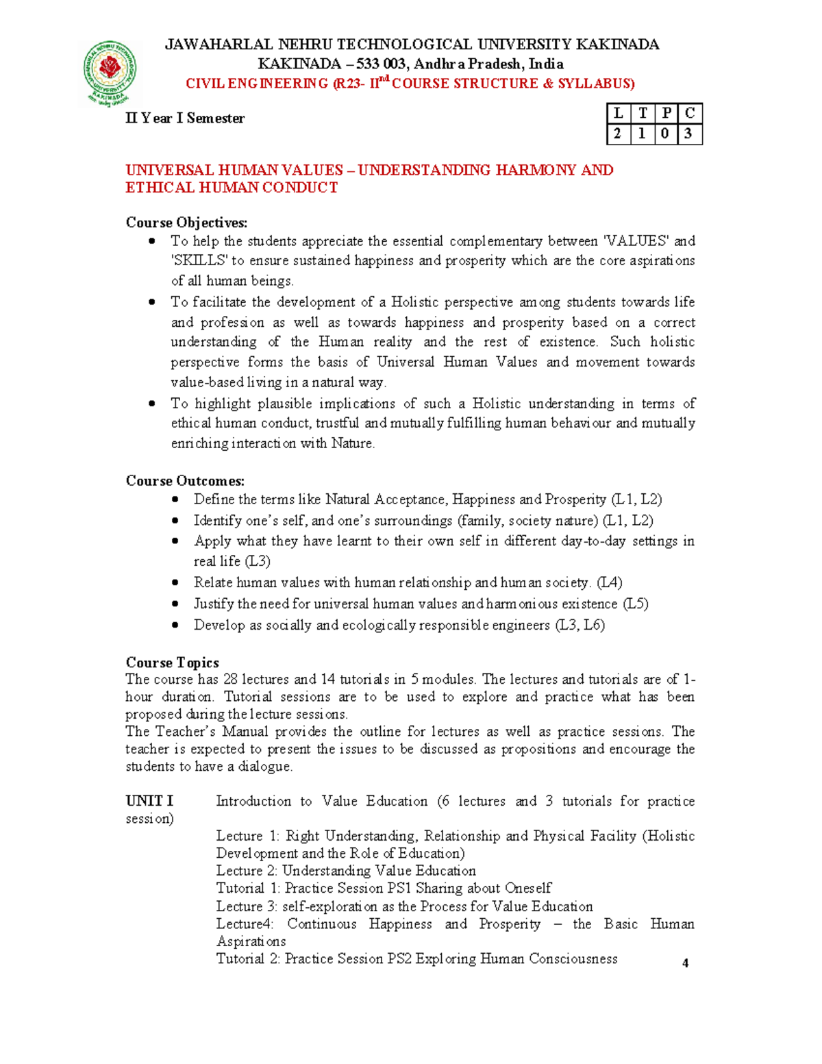 R23-UHV- Syllabus - To help the students appreciate the essential ...