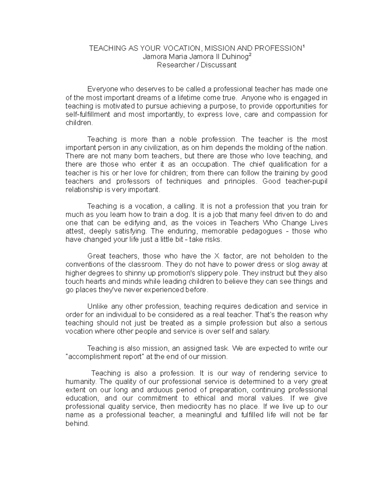 106700289 teaching as your vocation mission and profession - TEACHING ...