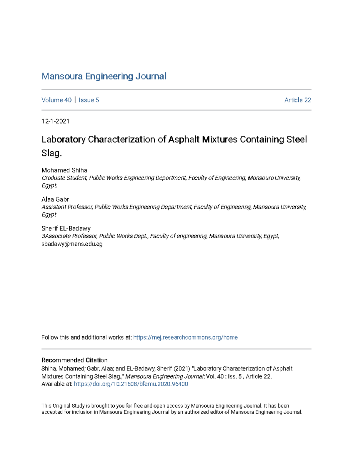Laboratory Characterization of Asphalt Mixtures Containing Steel ...