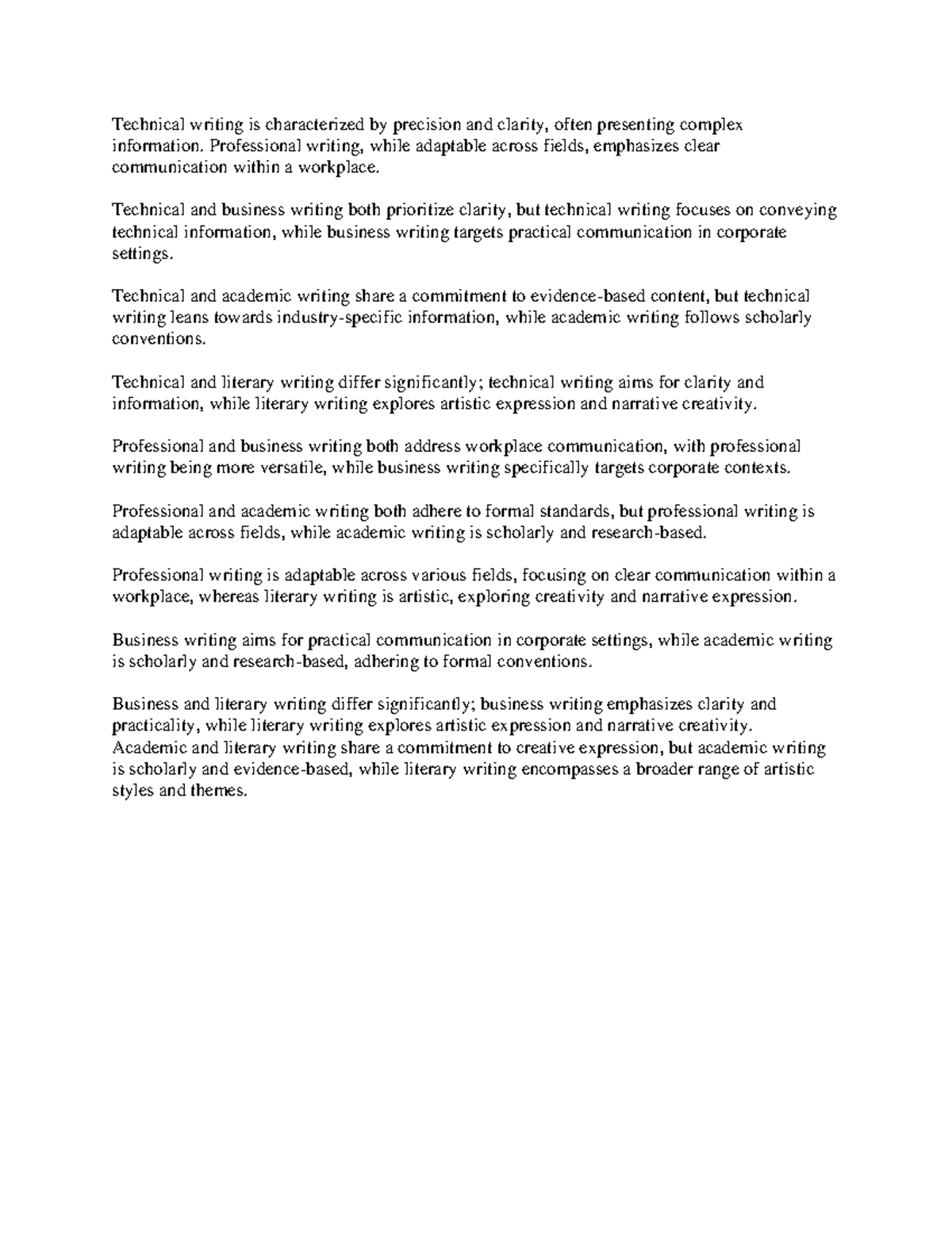 Compare and contrast - Notes - Technical writing is characterized by ...