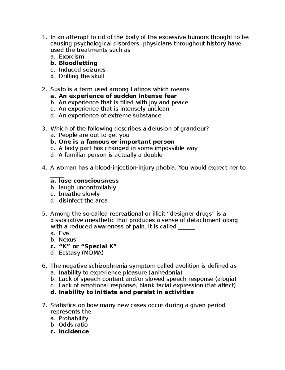 Psychopathology Final Exam - In an attempt to rid of the body of the ...