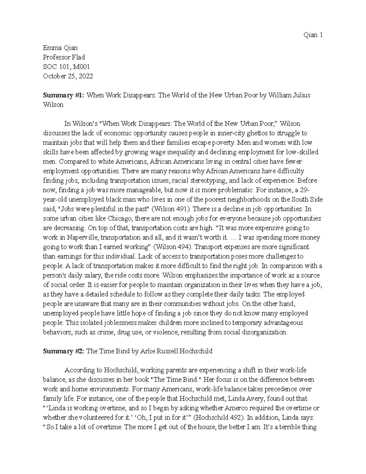 Emma Qian - Reading Analysis 7 - Qian 1 Emma Qian Professor Flad SOC ...