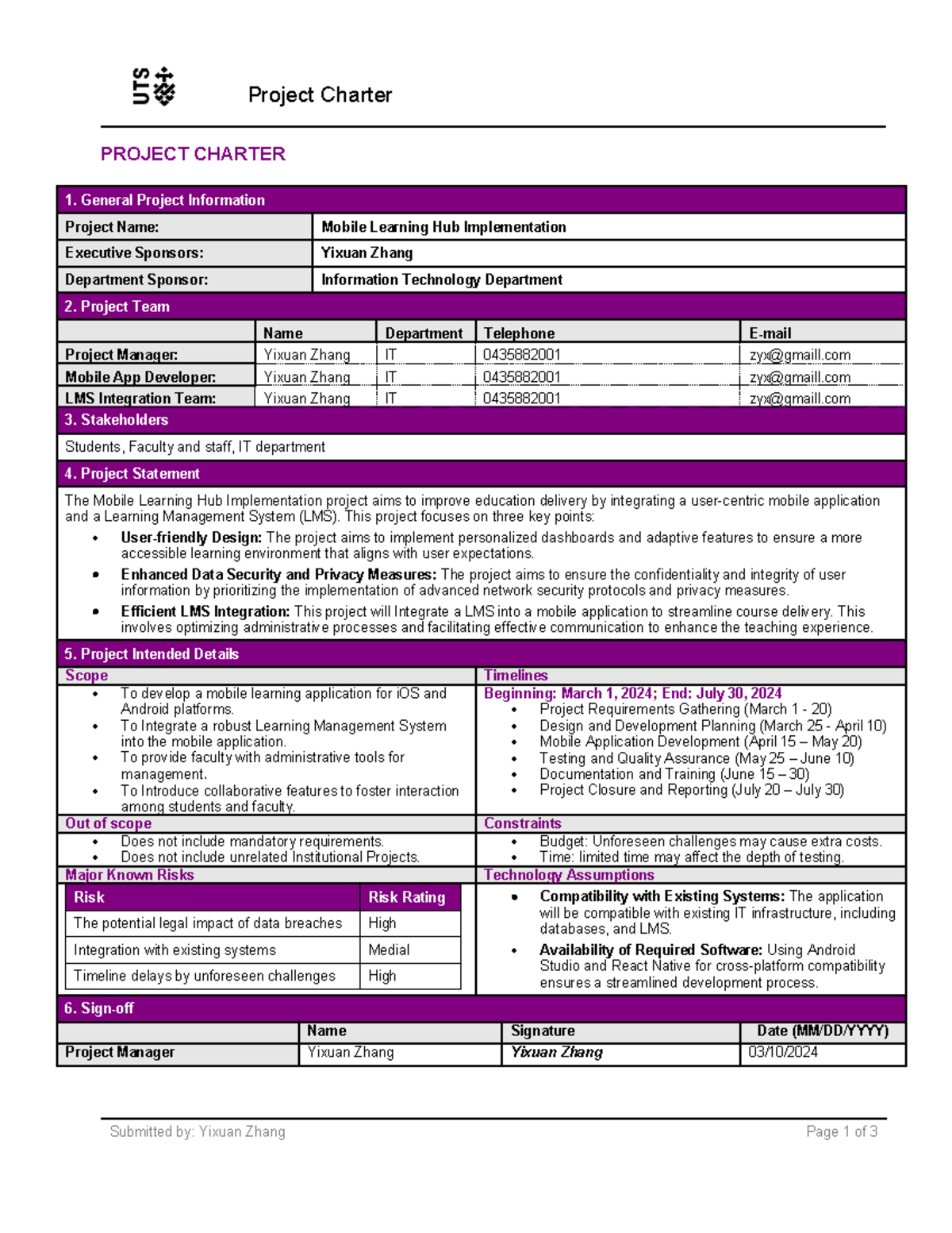 Project-Charter (1) - Project Charter PROJECT CHARTER General Project ...