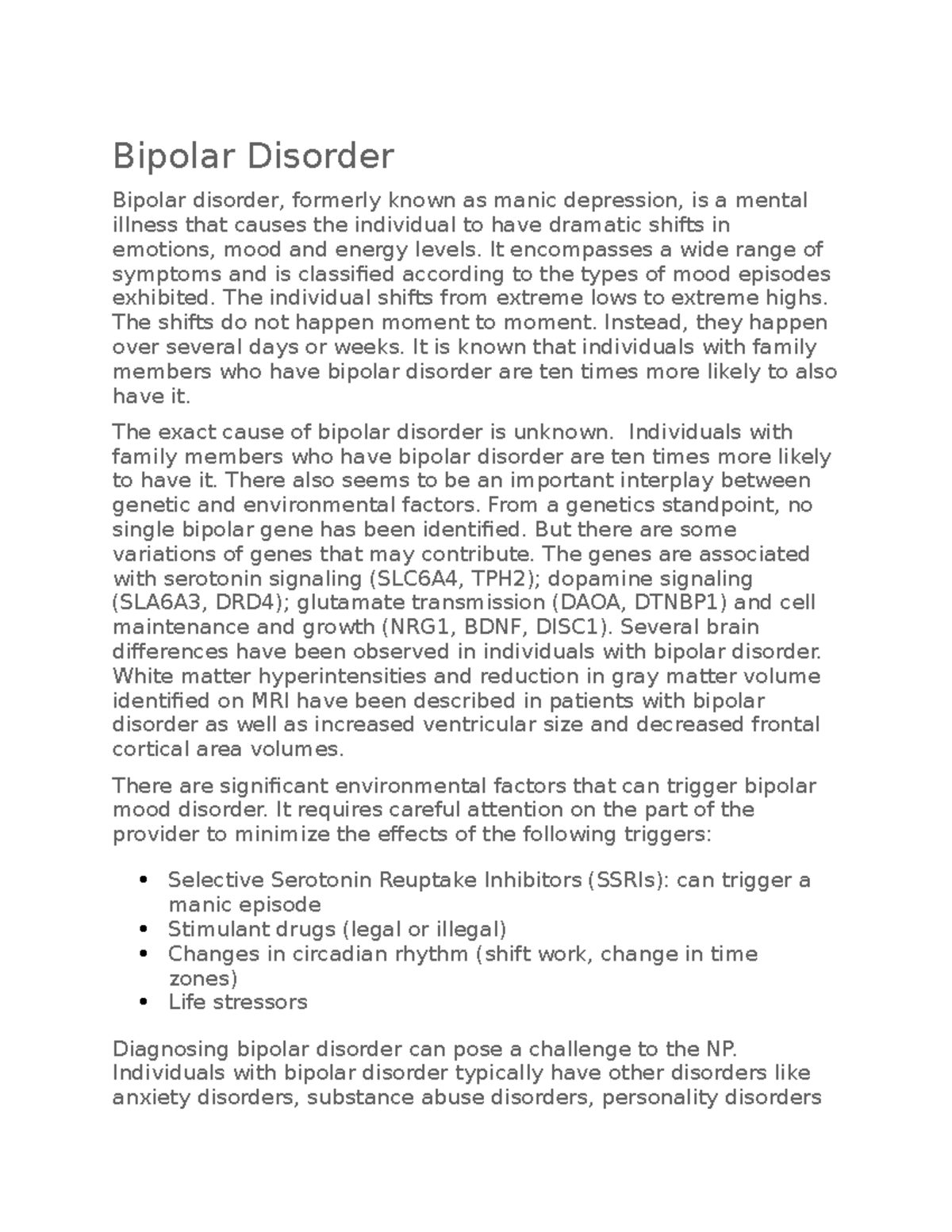 Bipolar Disorder - Great notes to for the patho chapters. Get ahead and ...