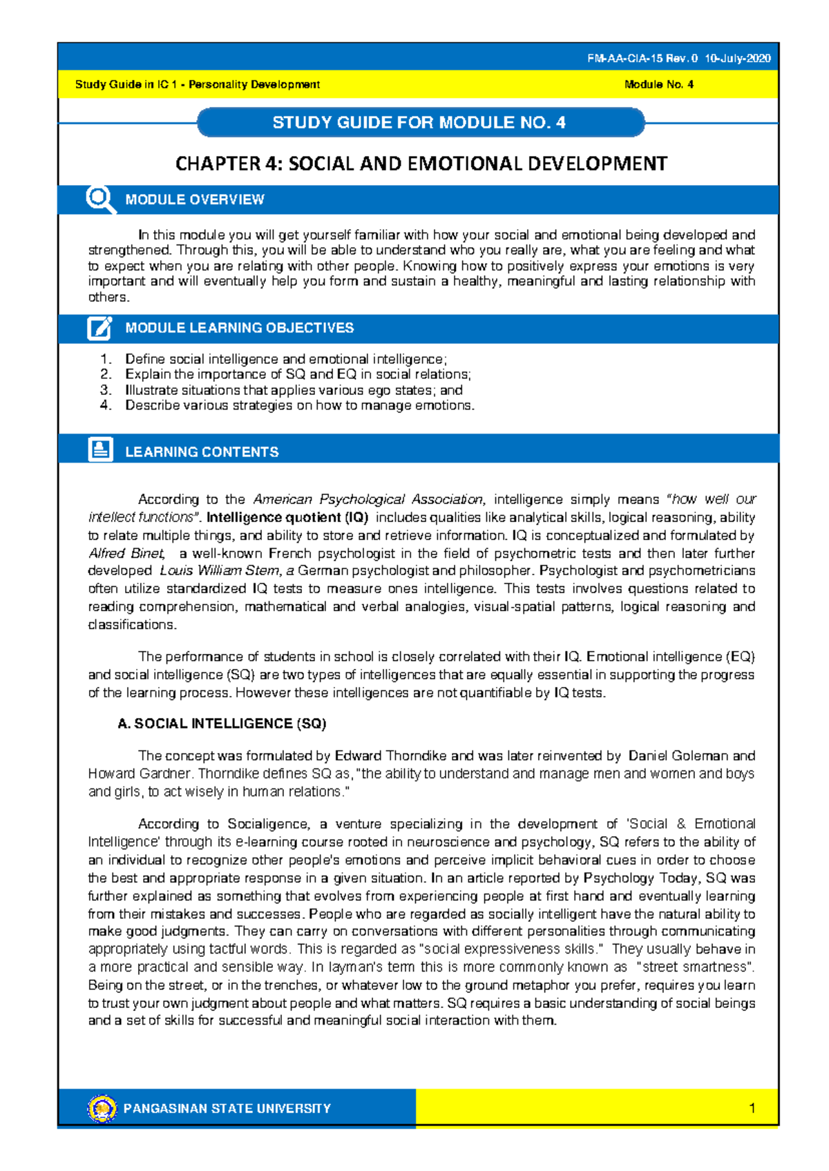 GEC10 Module 4 Social and Emotional Development - Study Guide in IC 1 ...