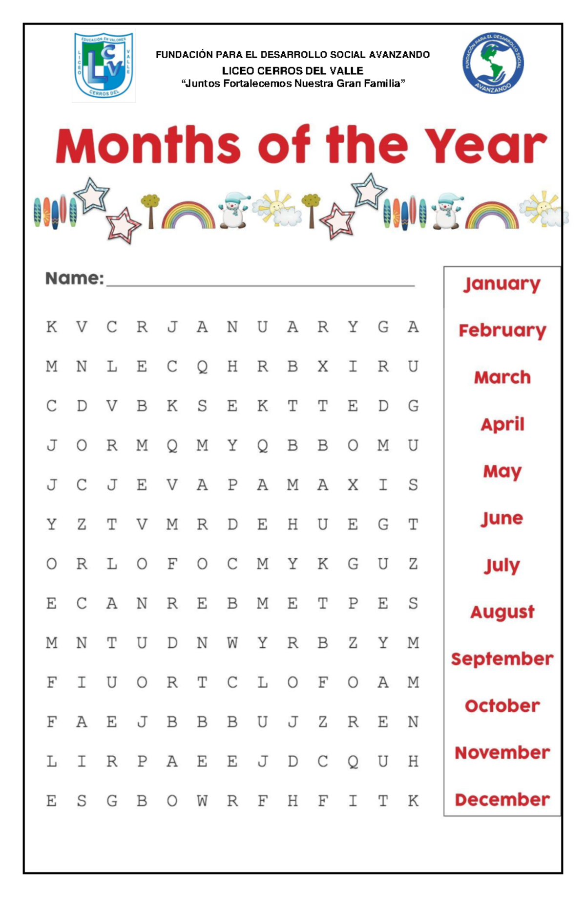 Ficha Sexto months of the year and numbers - Inglés I - FUNDACIÓN PARA ...