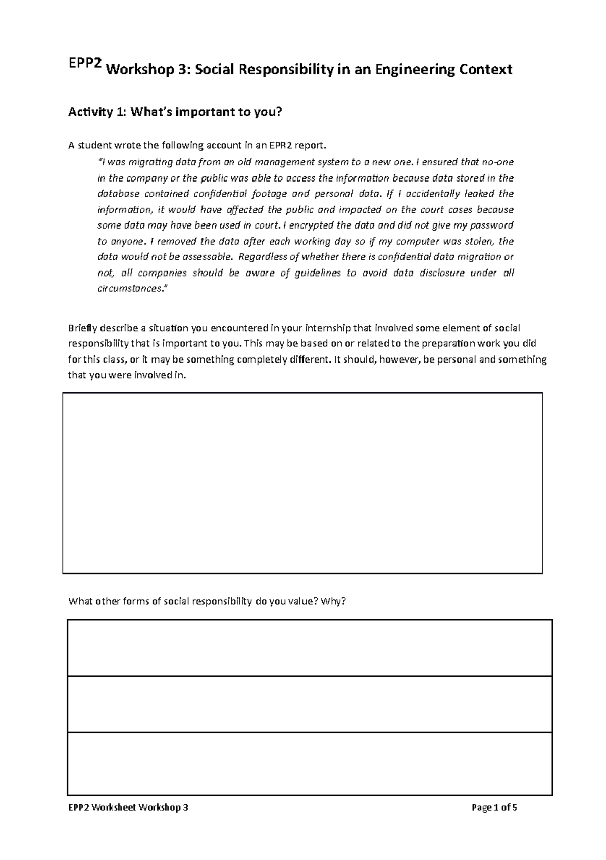 EPP2 Workshop 3 Worksheet - EPP2 Workshop 3: Social Responsibility in ...