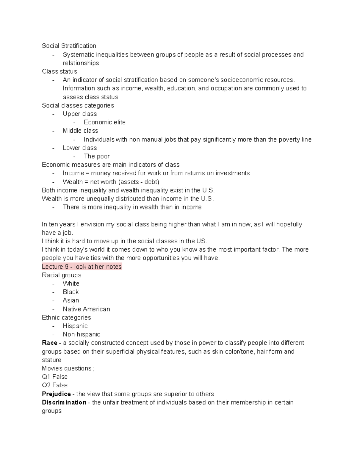 Soc Exam 3 Notes - Social Stratification - Systematic inequalities ...