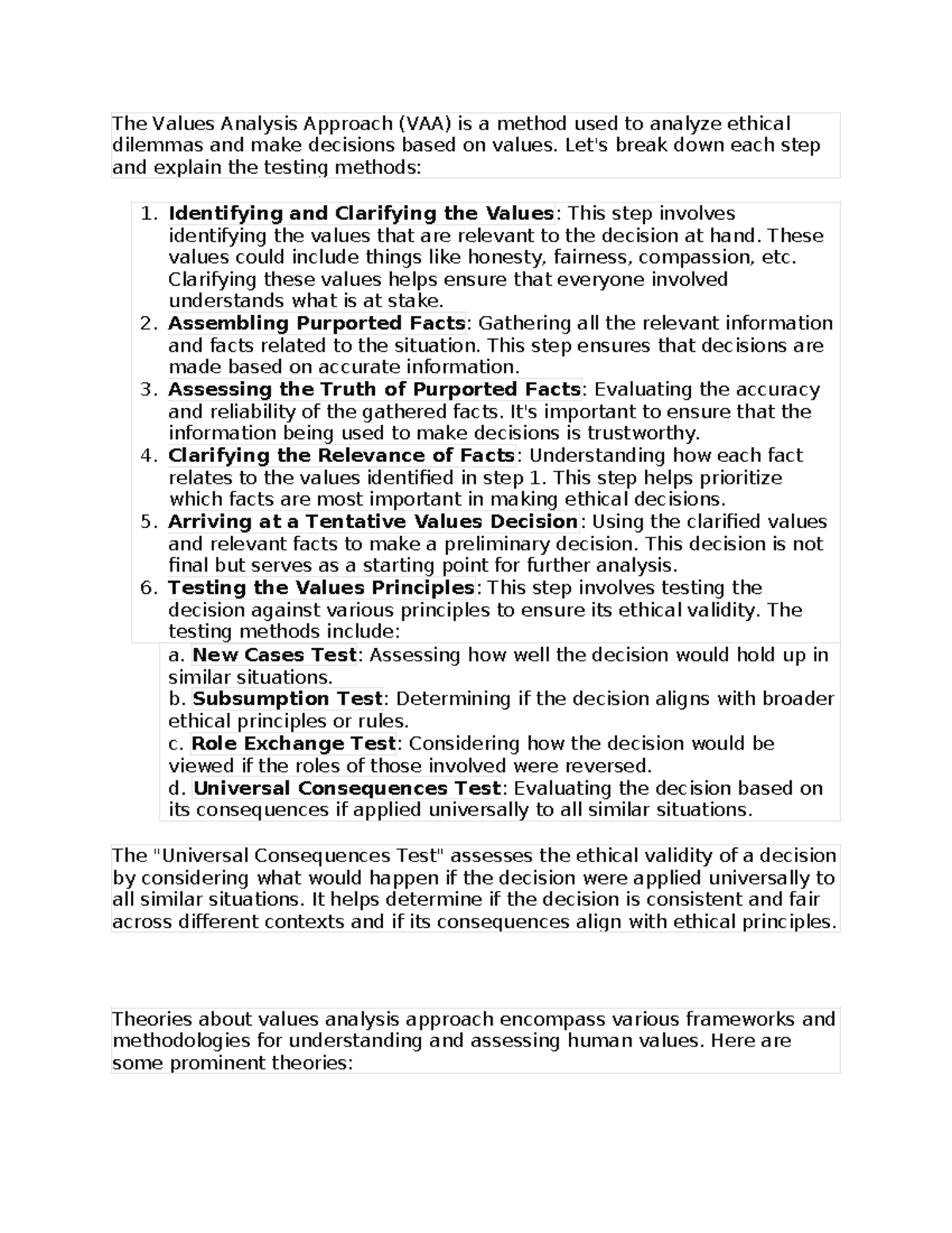 The Values Analysis Approach - Let's break down each step and explain ...