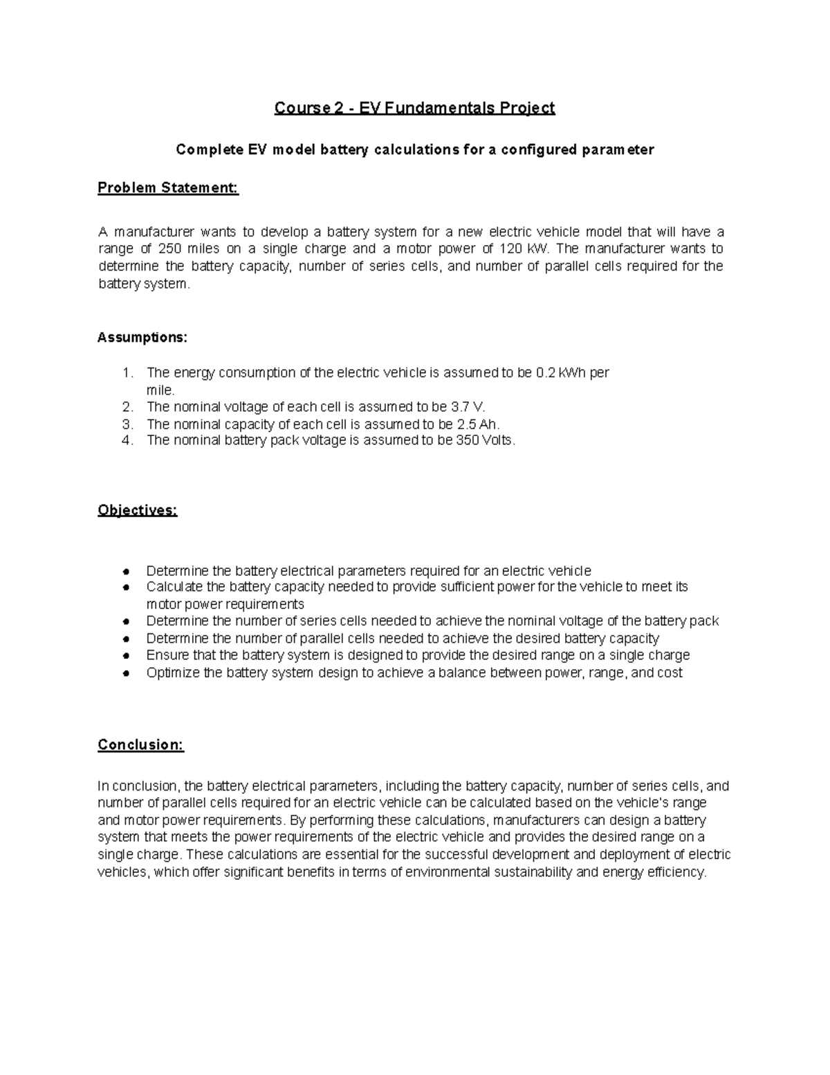 Course 2 - EV Fundamentals Project - Course 2 - EV Fundamentals Project Complete EV model ...