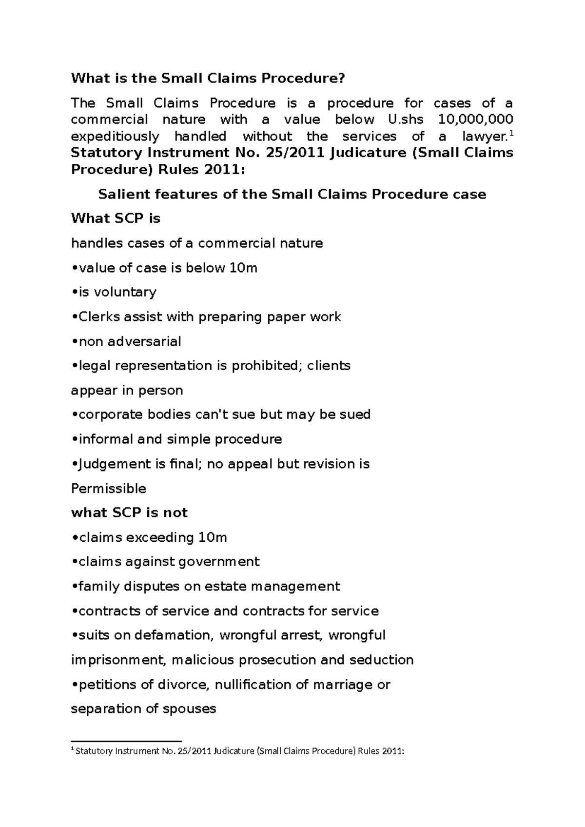 Small Claims - 1 Statutory Instrument No. 25/2011 Judicature (Small ...