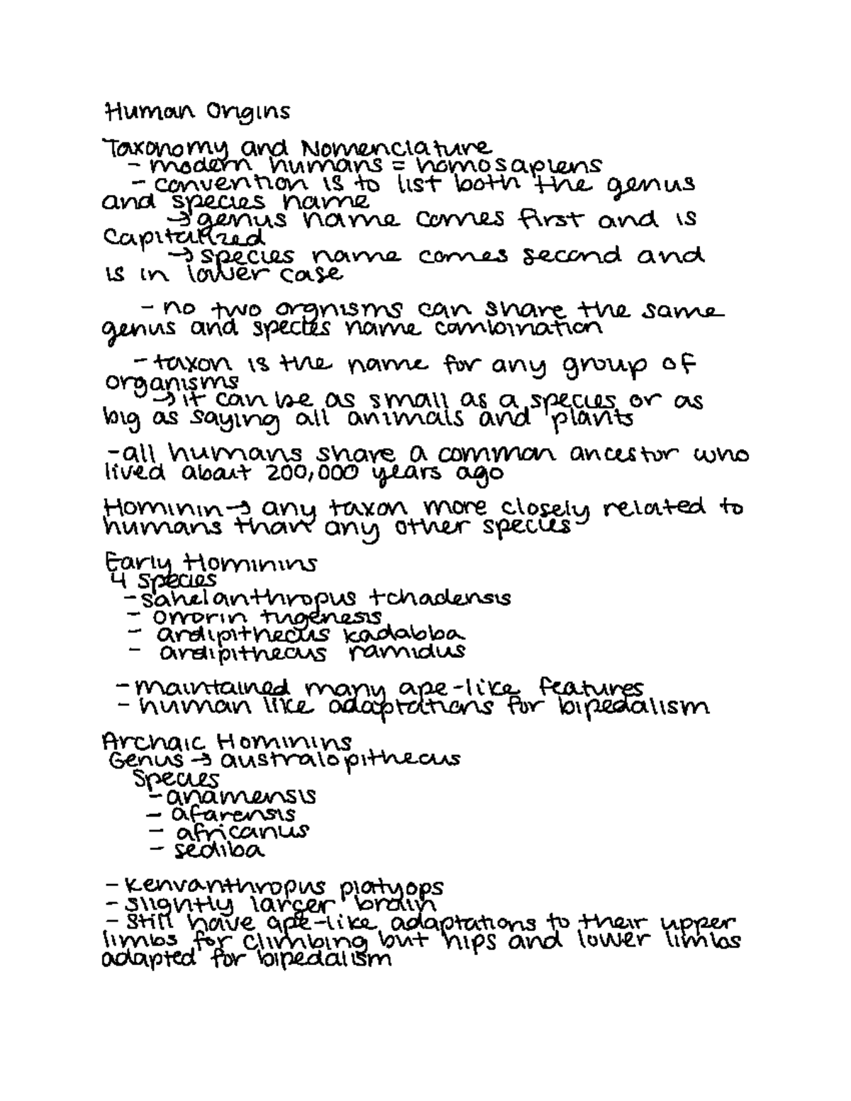 Human Origins - Lecture notes 11 - Human Origins Ta x o n o m y and ...