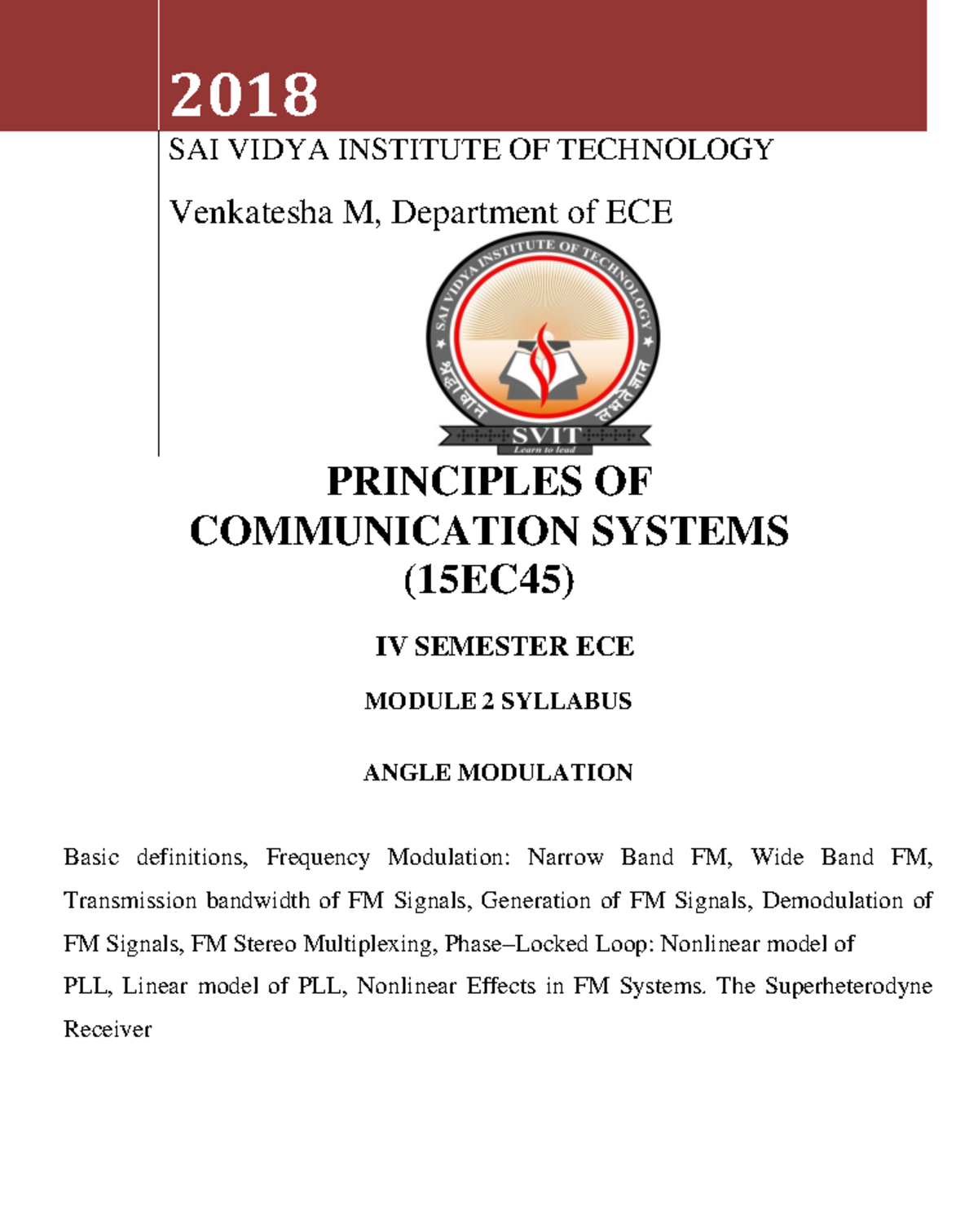 PCS Module 2 Complete Notes - PRINCIPLES OF COMMUNICATION SYSTEMS ...