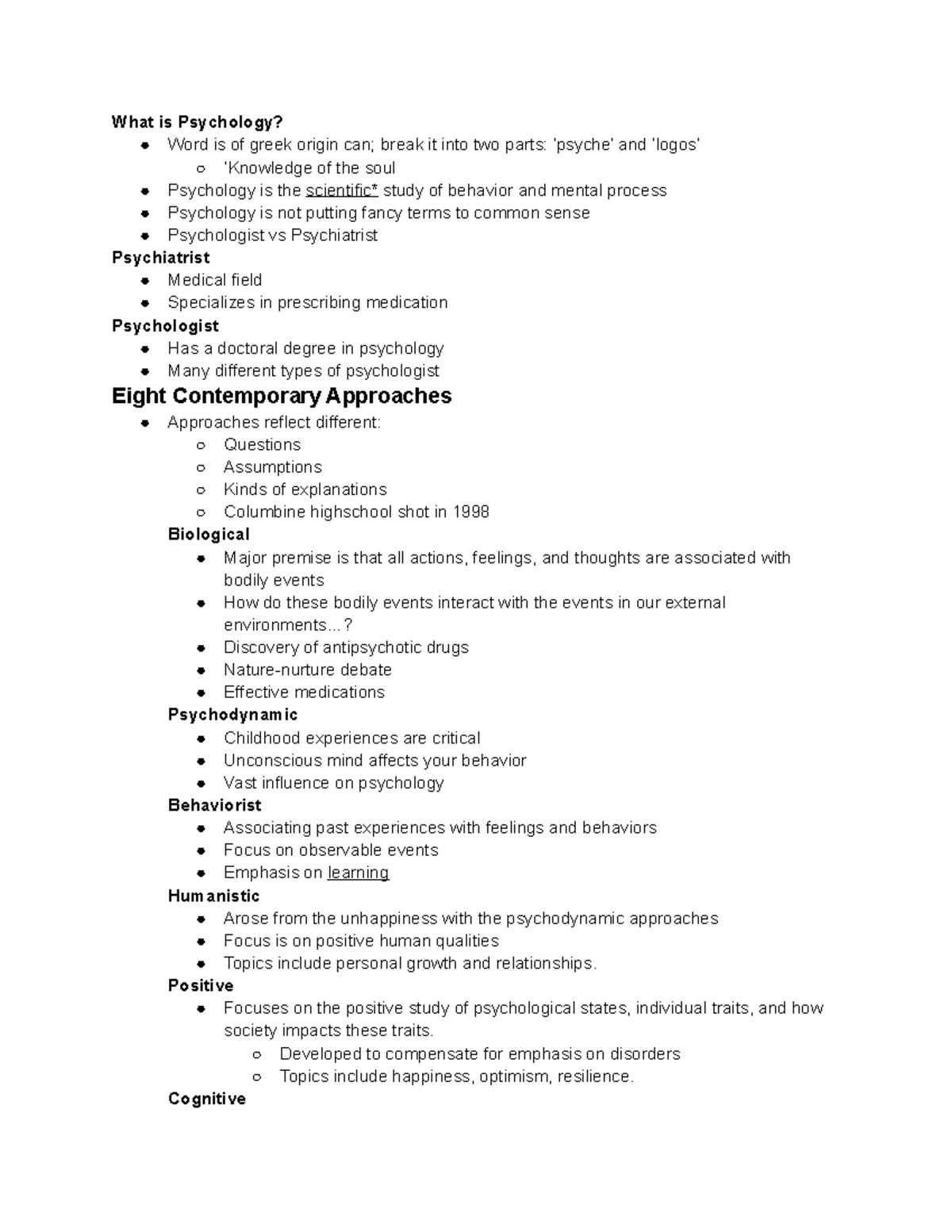 Psych Notes Spring 2022 - What is Psychology? Word is of greek origin ...