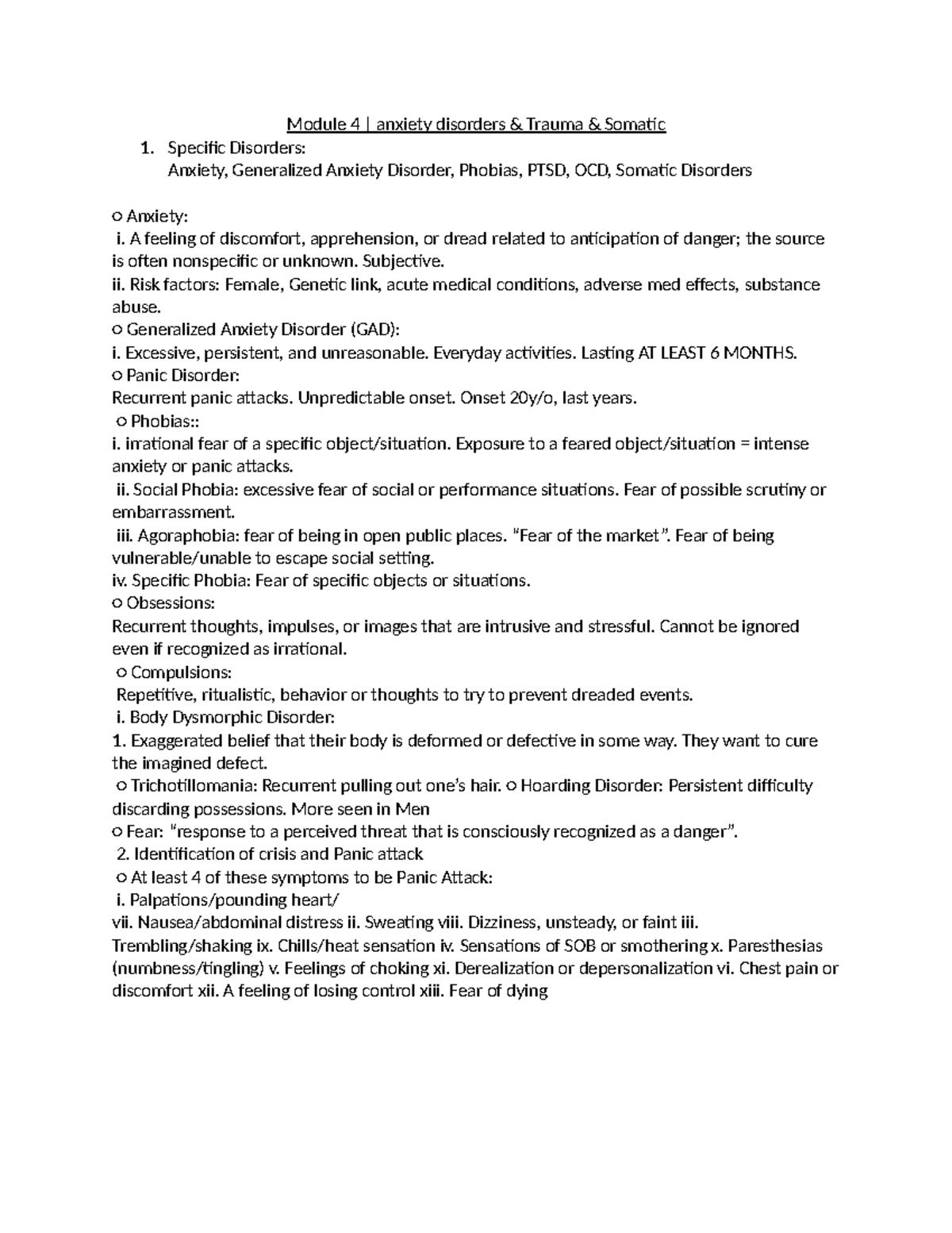 Module 4 - Module 4 | anxiety disorders & Trauma & Somatic Specific ...