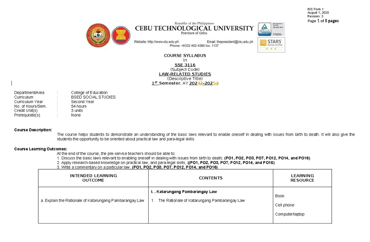 SSE-3116- Course- Guide - August 1, 2020 Revision: 3 Page 1 of 5 pages ...