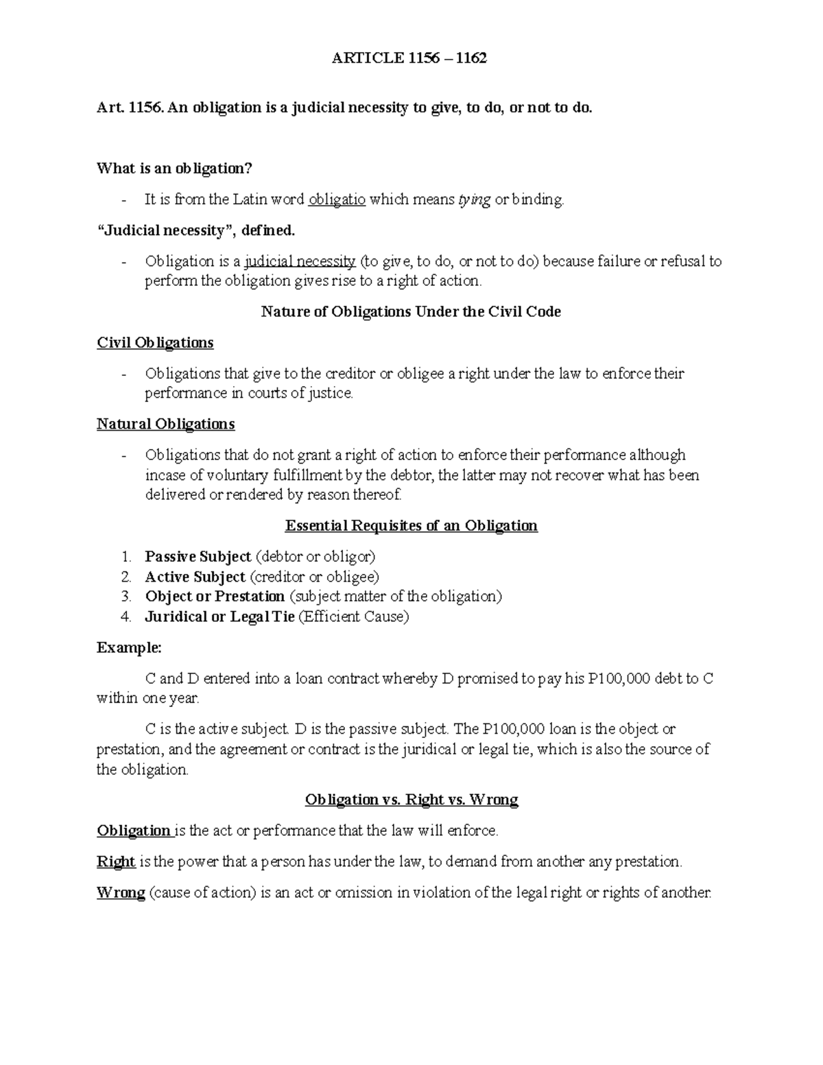 Article 1156 1162 Lecture Art 1156 An Obligation Is A Judicial