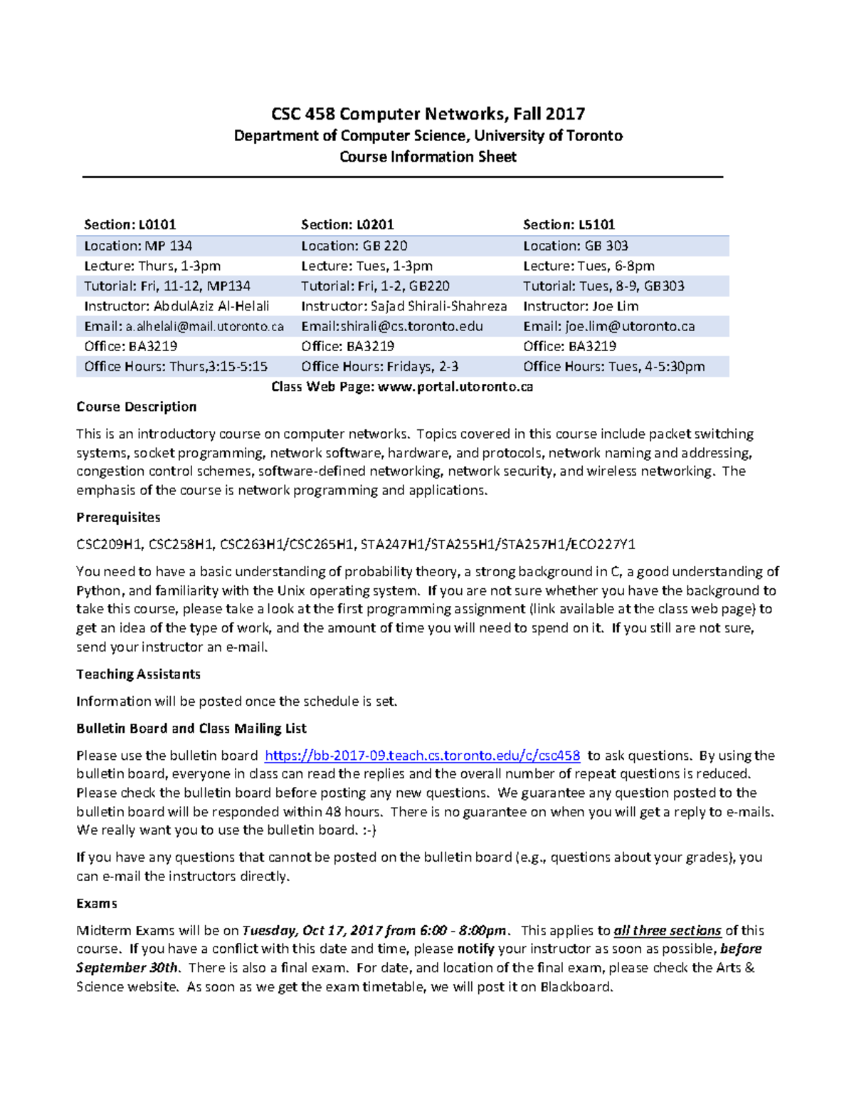 Syllabus Csc 458 Computer Networks Fall 2017 Department Of Computer Science University Of