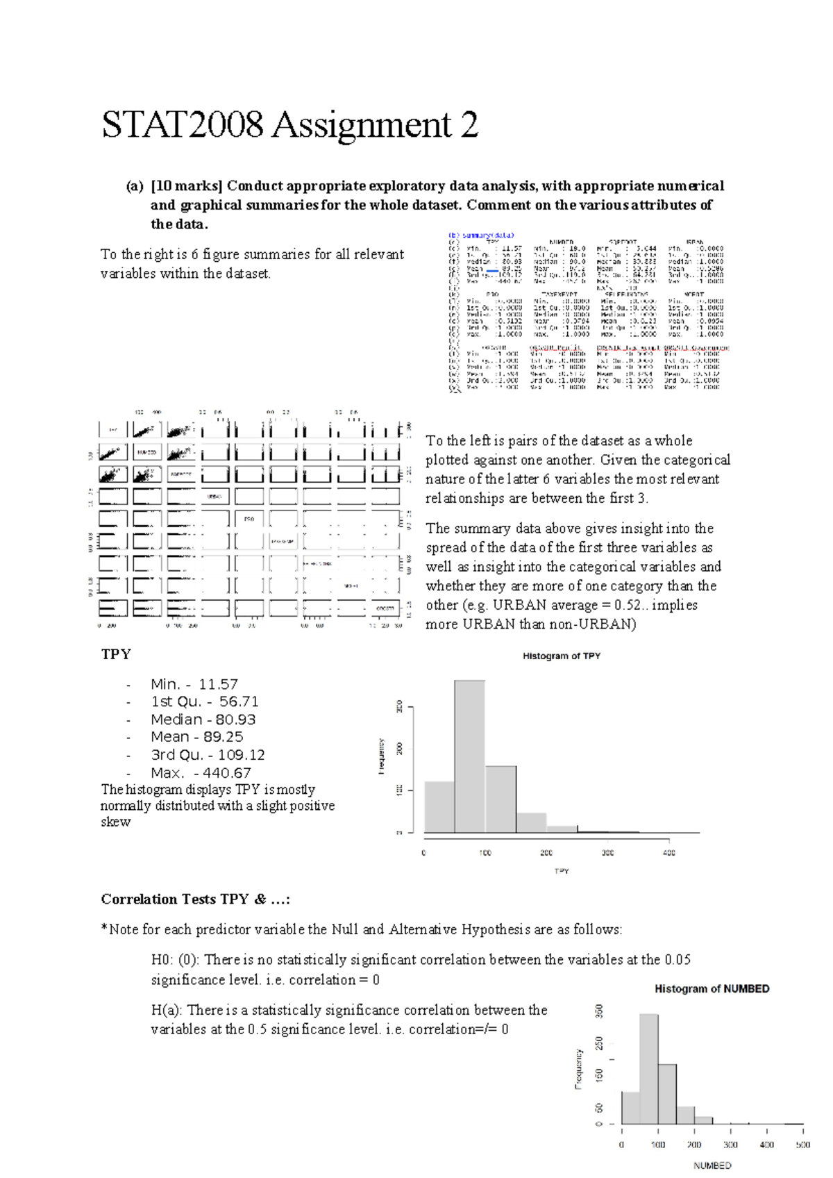 STAT2008 Assignment 2 - Statistics Regression Modelling - STAT2008 Assignment 2 (a) [10 marks ...