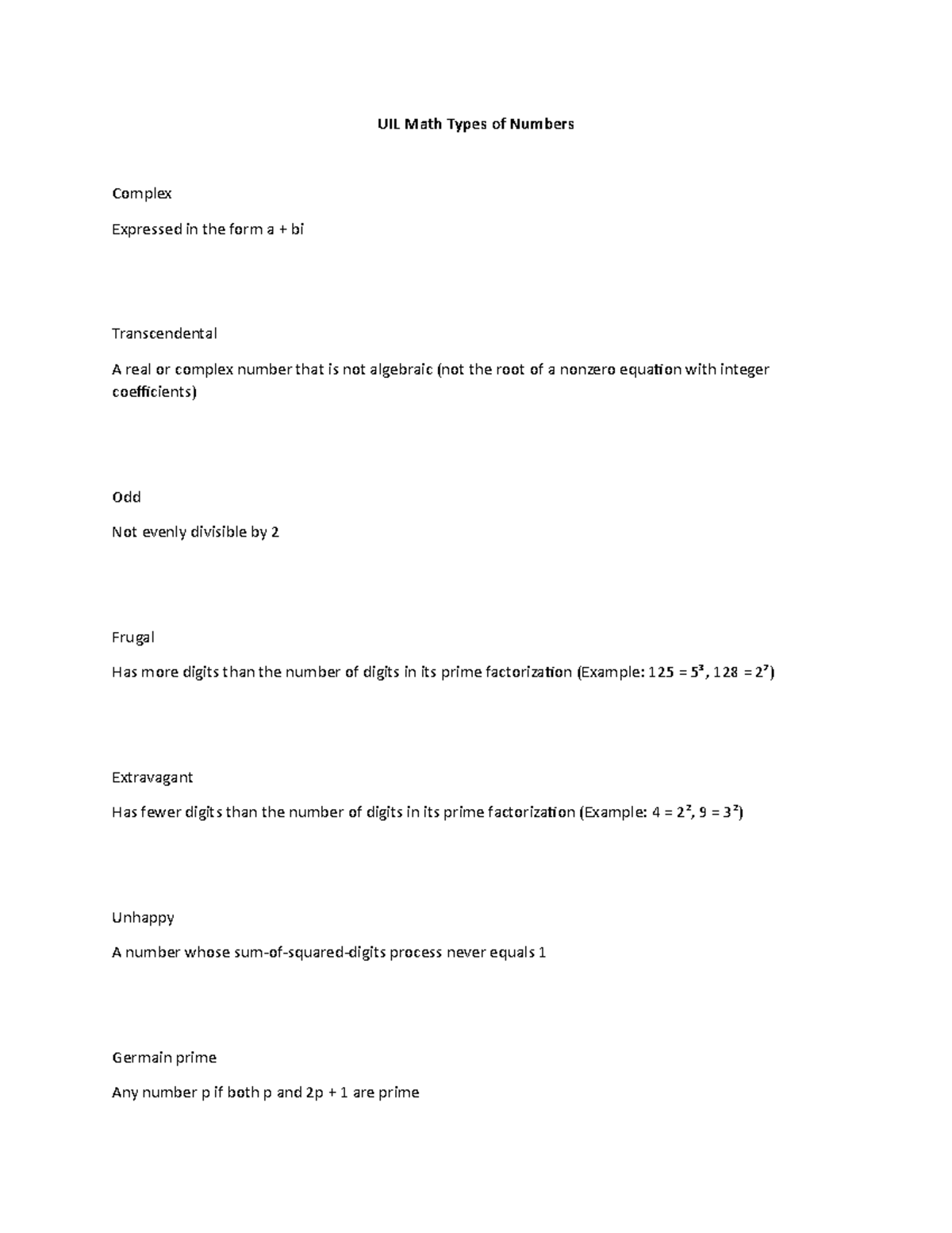 UIL Math Types of Numbers - UIL Math Types of Numbers Complex Expressed ...