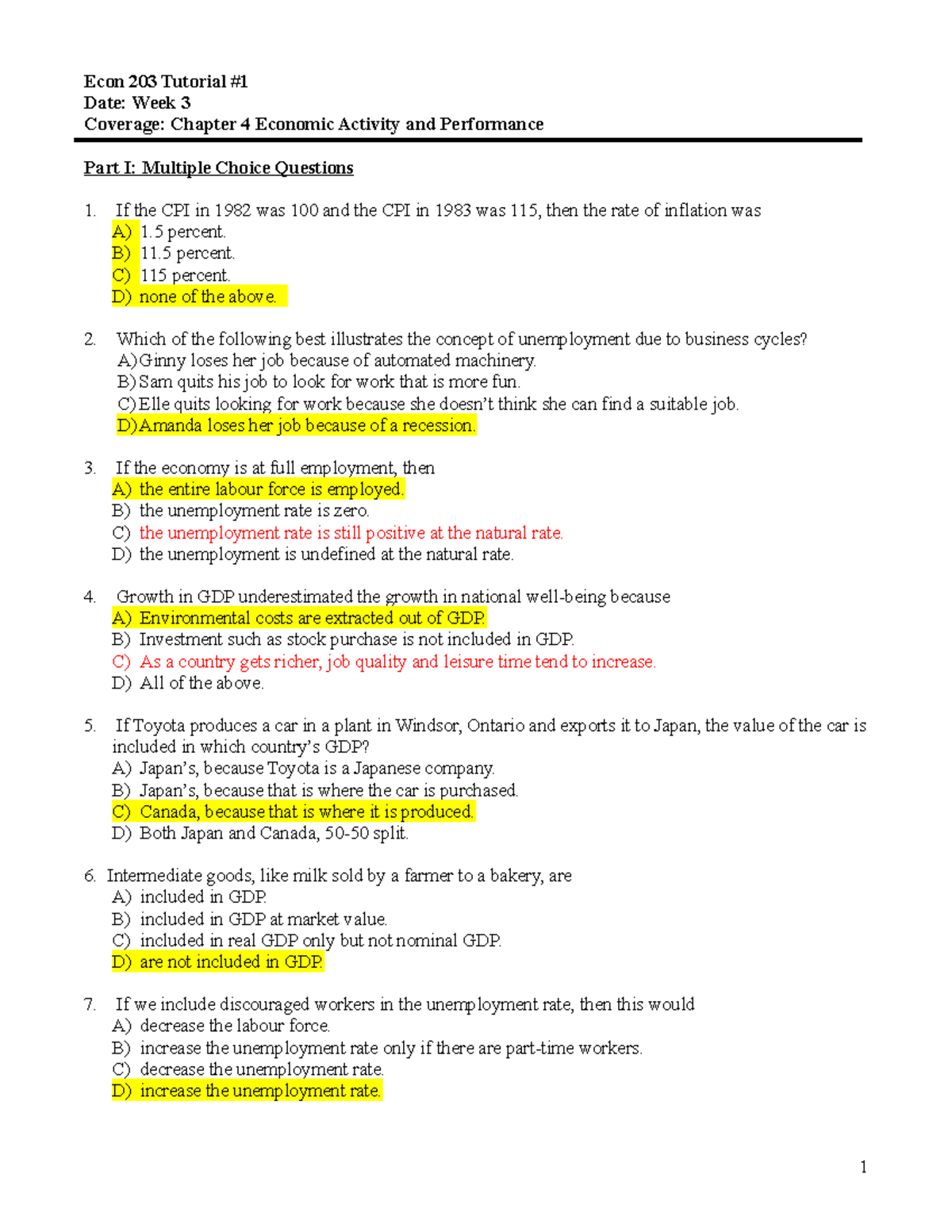 203-tutorial-1 - Econ 203 Tutorial #1 Date: Week 3 Coverage: Chapter 4 Economic Activity and ...