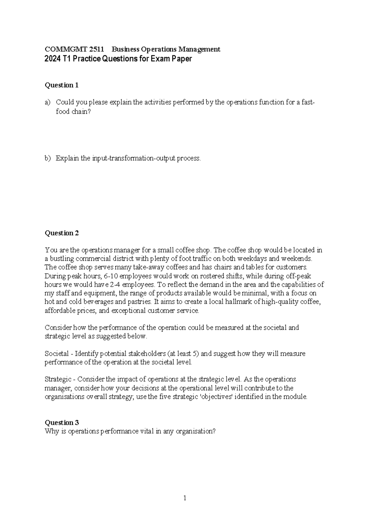 2024 T1 C Ommgmt 2511 BOM practice exam qs - COMMGMT 2511 Business ...