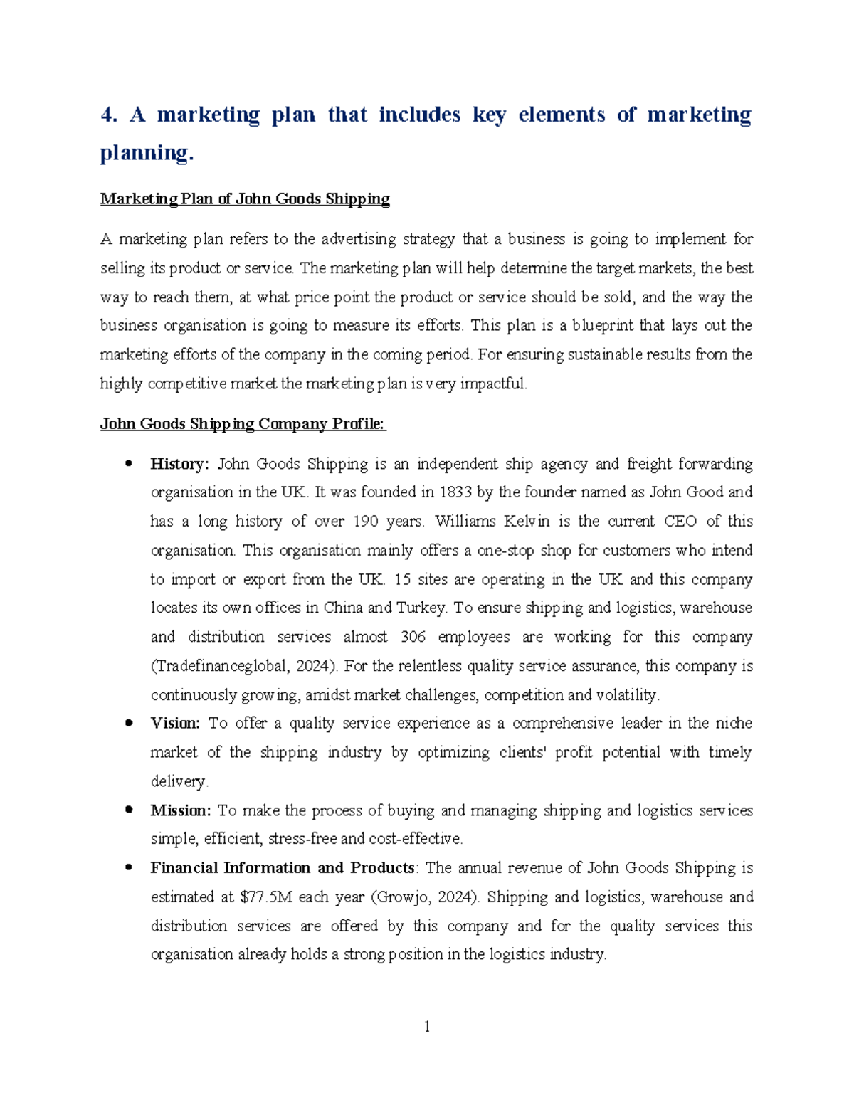 Marketing S1 - Business Analysis - 4. A marketing plan that includes ...