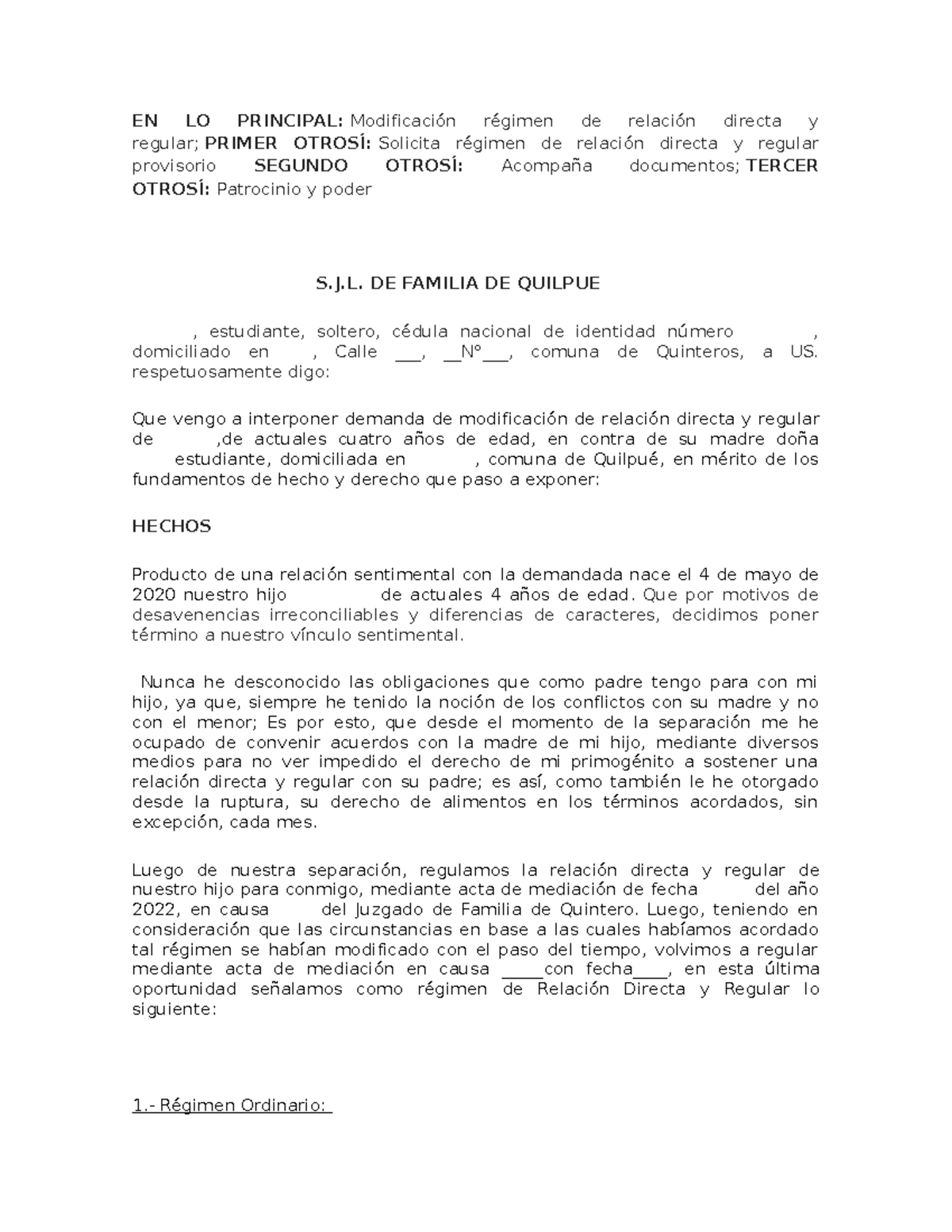 Demanda Modificacion relacion directa y regular - EN LO PRINCIPAL ...